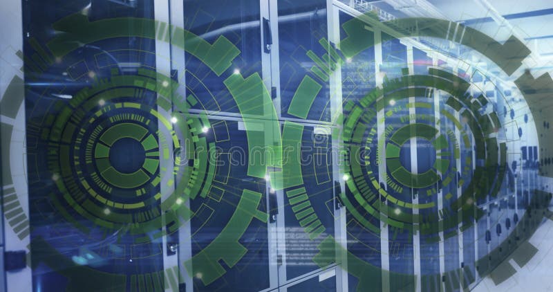 Image of Loading Circles Over Computer Language Against Server Room in Background Stock ...