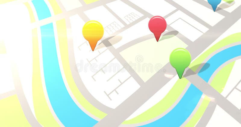 Image of Location Pins Over Flashing Digital Road Map Stock ...