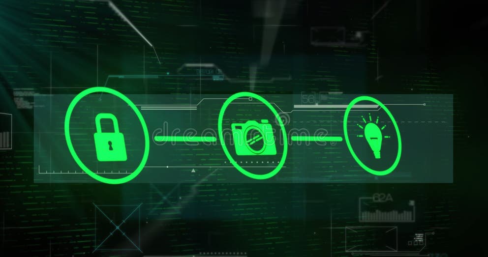 Image of Lock, Camera, Light Bulb Forming Flowchart Over Programming ...