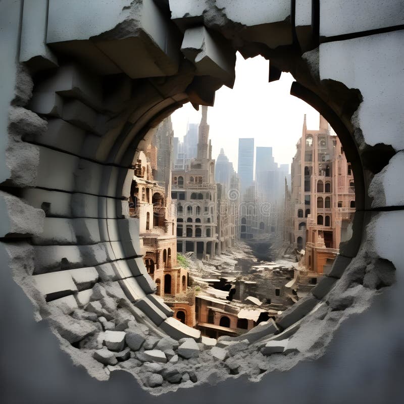 Image of Looking through the Devastated World in Grungy Concrete Crack ...