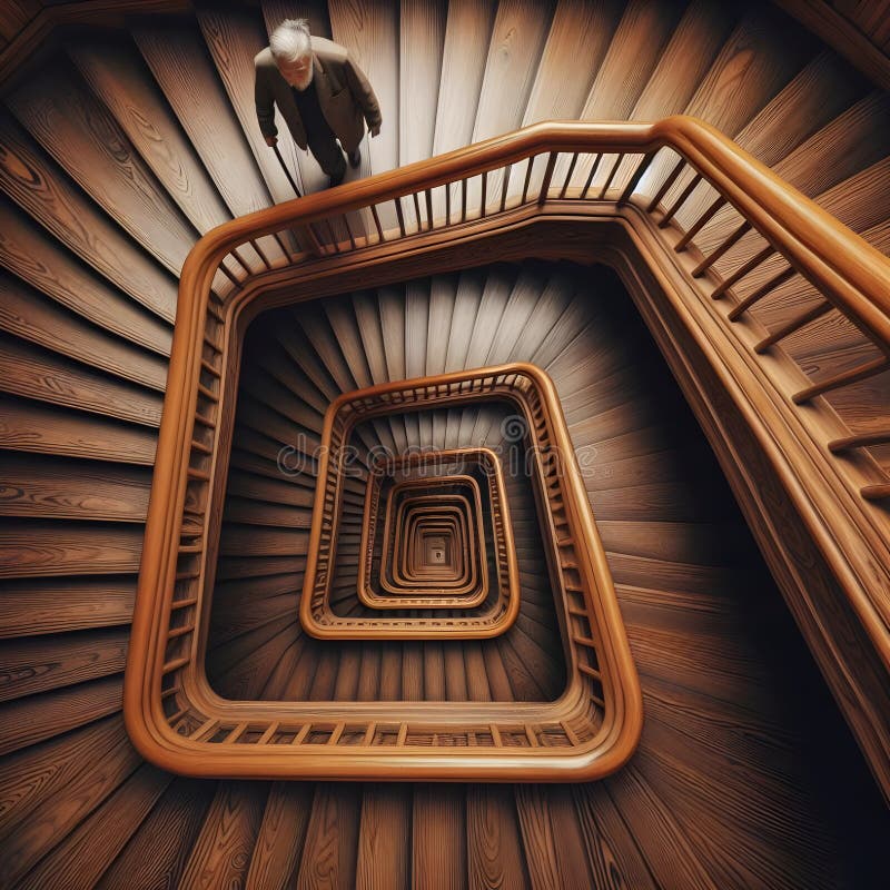 Image of Looking Down, a Paradoxical Illusion, a Wooden Spiral ...