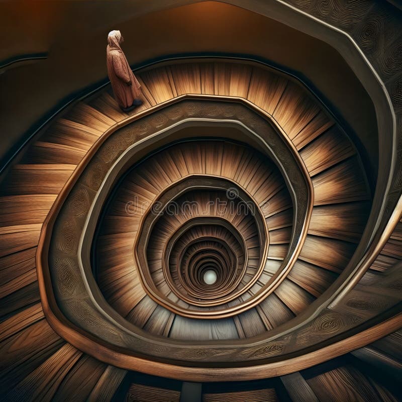 Image of Looking Down, a Paradoxical Illusion, a Wooden Spiral ...