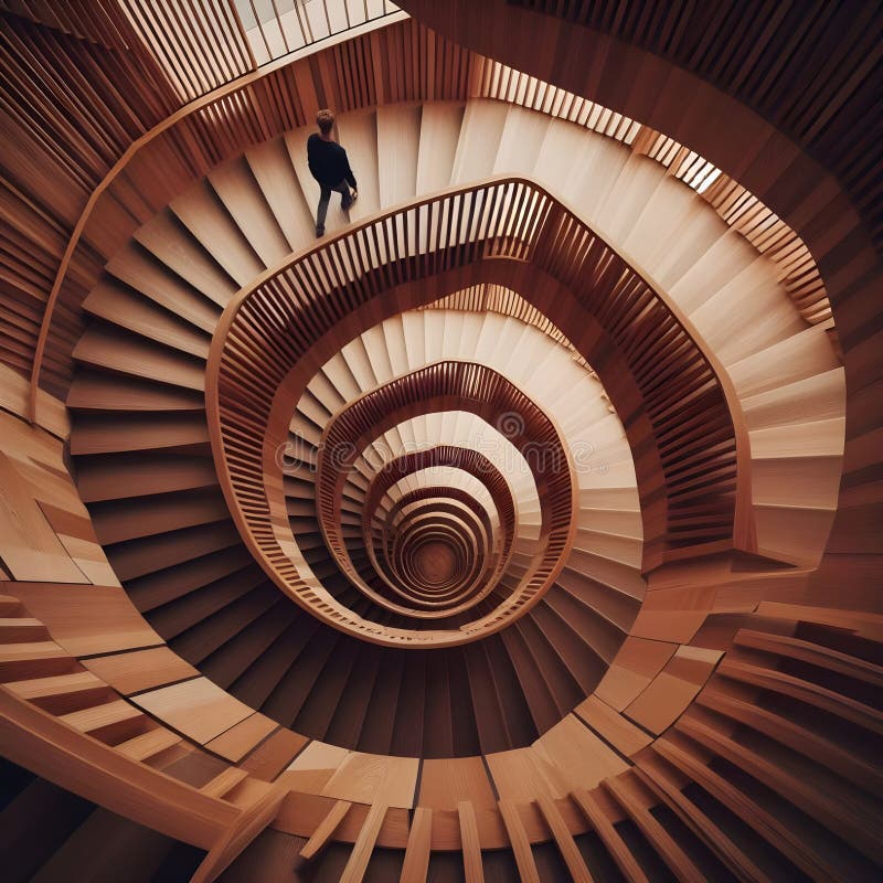 Image of Looking Down, a Paradoxical Illusion, a Wooden Spiral ...