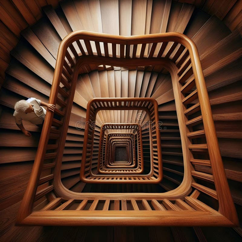 Image of Looking Down, a Paradoxical Illusion, a Wooden Spiral ...