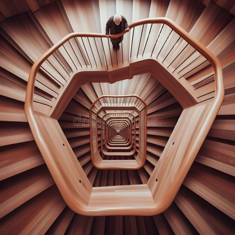 Image of Looking Down, a Paradoxical Illusion, a Wooden Spiral ...