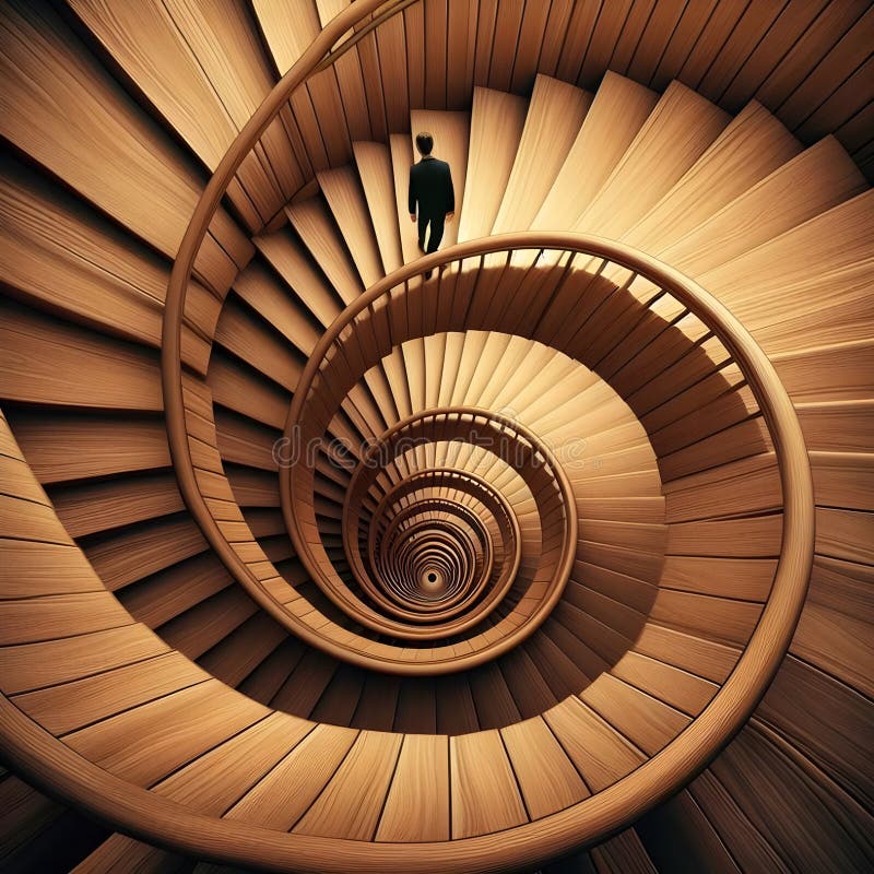 Image of Looking Down, a Paradoxical Illusion, a Wooden Spiral ...