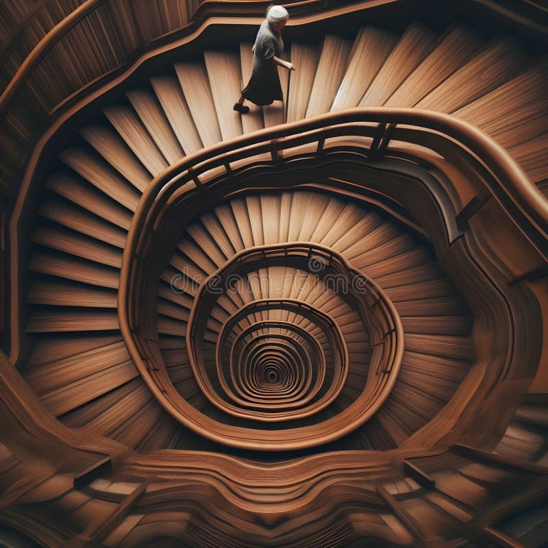Image of Looking Down, a Paradoxical Illusion, a Wooden Spiral ...