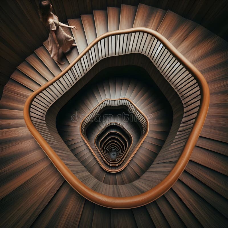 Image of Looking Down, a Paradoxical Illusion, a Wooden Spiral ...