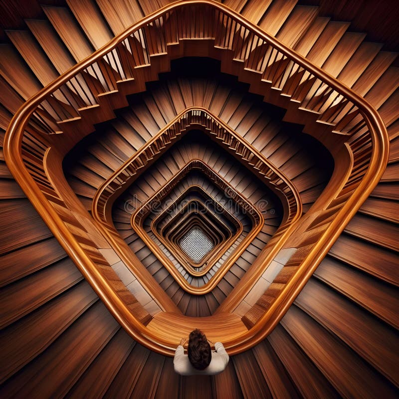 Image of Looking Down, a Paradoxical Illusion, a Wooden Spiral ...