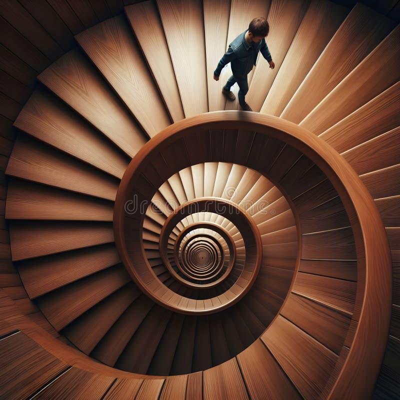 Image of Looking Down, a Paradoxical Illusion, a Wooden Spiral ...