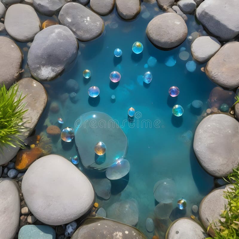Image of Looking Down into a Pond with Colorful Bubbles and Crystal ...