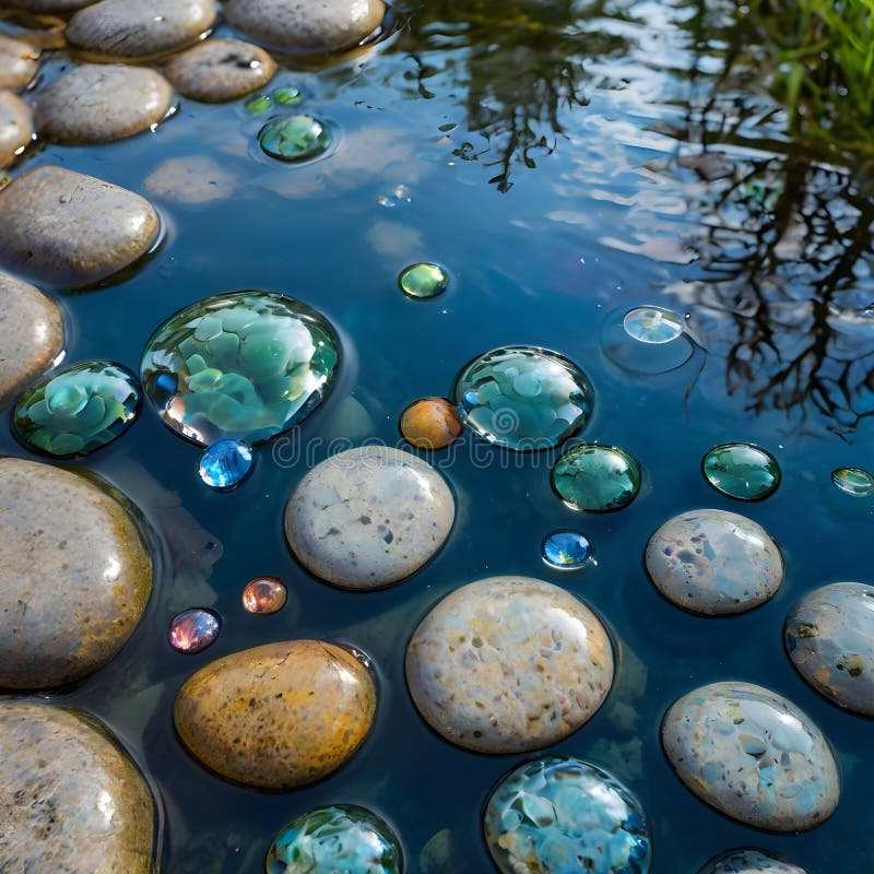 Image of Looking Down into a Pond with Colorful Bubbles and Crystal ...