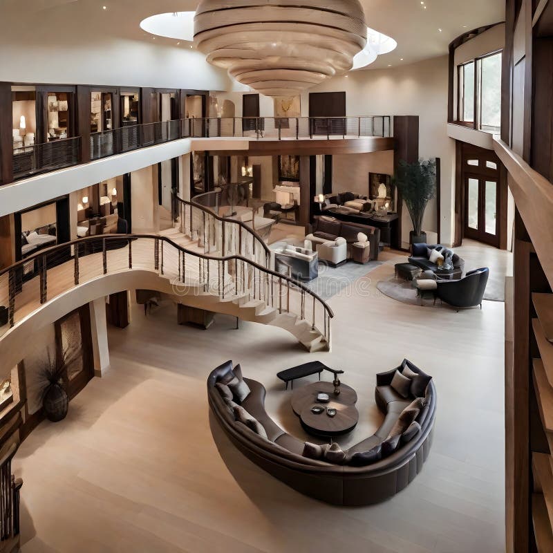 Image of Looking Down from the Upstairs Loft Onto an Expansive Luxury ...
