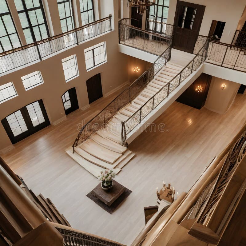 Image of Looking Down from the Upstairs Loft Onto an Expansive Luxury ...