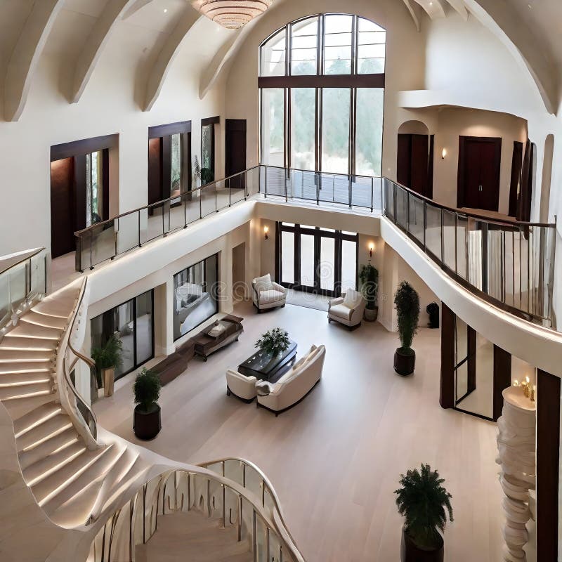 Image of Looking Down from the Upstairs Loft Onto an Expansive Luxury ...