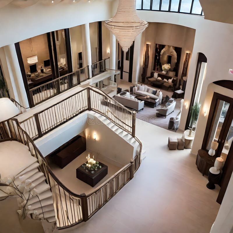 Image of Looking Down from the Upstairs Loft Onto an Expansive Luxury ...
