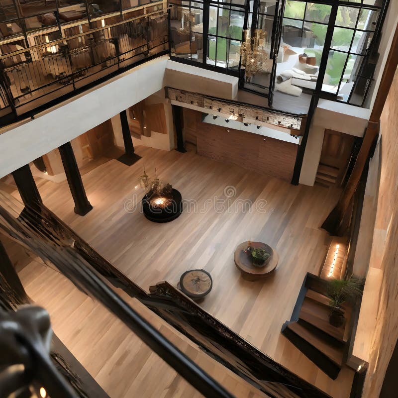 Image of Looking Down from the Upstairs Loft Onto an Expansive Luxury ...
