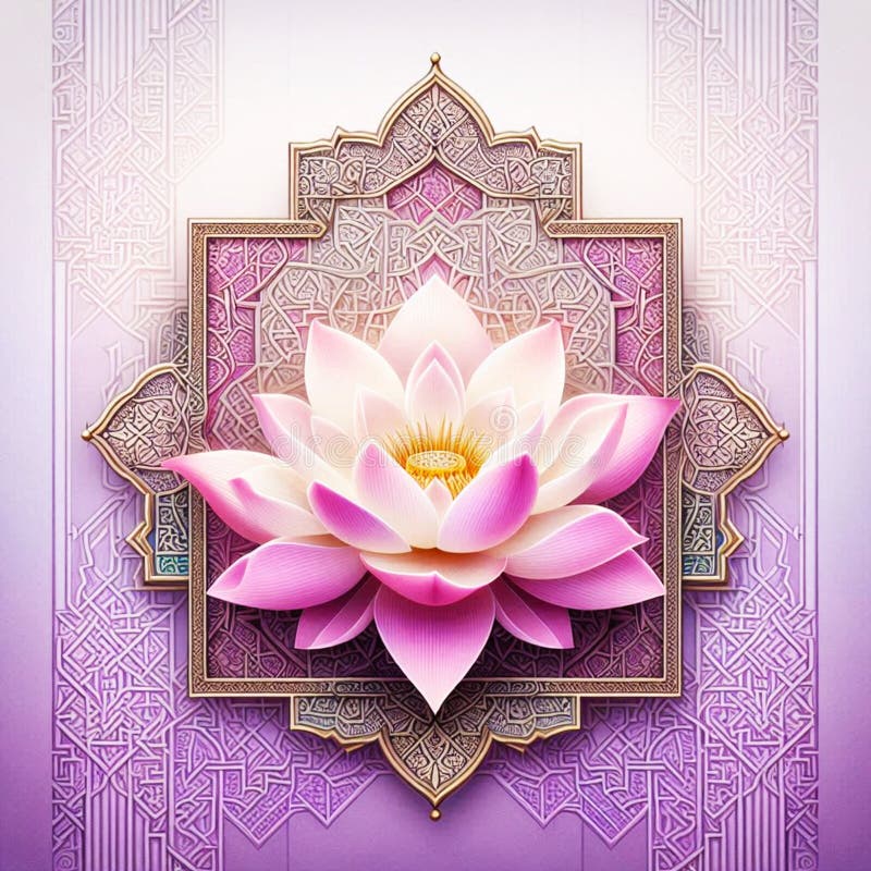 Image of the Lotus Flower Surrounded by a Seamless Islamic Geometric ...