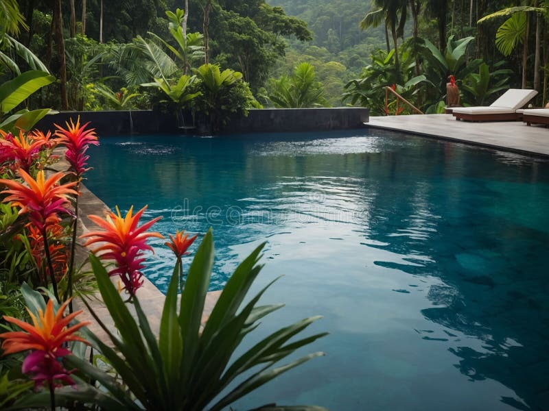 A Luxurious Infinity Pool Overlooking a Lush Tropical Rainforest, with ...