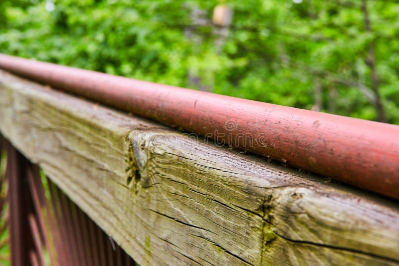 Macro Close Up of Wood Grains and Split in Beam with Painted Red Pole ...