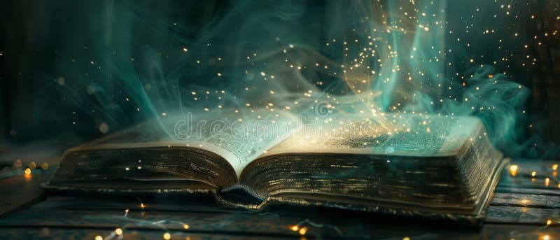 An Image of a Magic Book with Magic Lights Opened Stock Image - Image ...