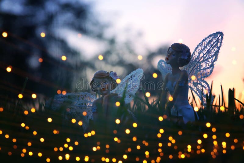 Image of Magical Little Fairy in the Forest at Sunset. Stock Photo ...