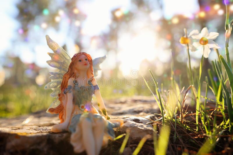 Image of Magical Little Fairy in the Forest at Sunset Stock Image ...