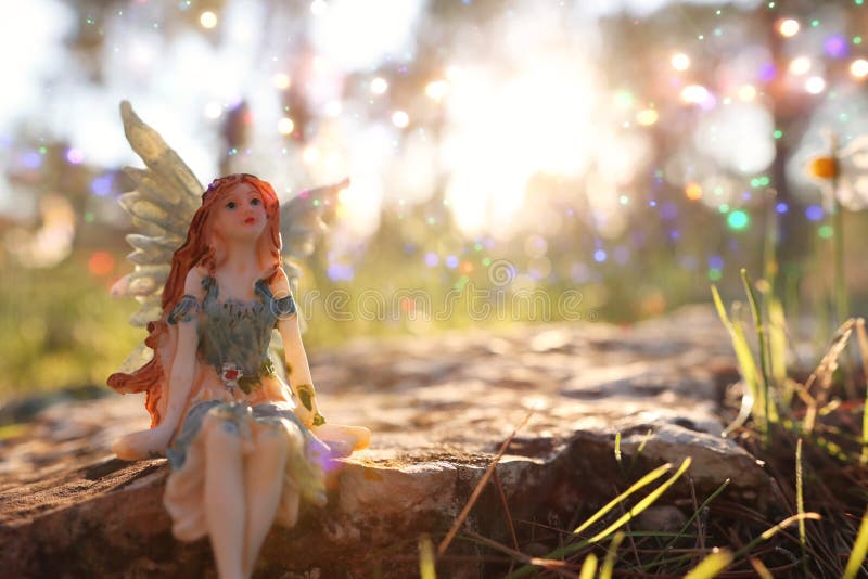 Image of Magical Little Fairy in the Forest at Sunset Stock Image ...