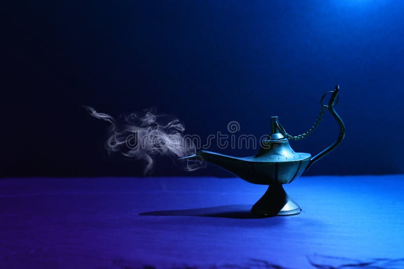 Image of Magical Mysterious Aladdin Lamp with Smoke. Dark Background ...