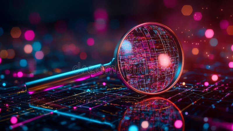 An Image of a Magnifying Glass Hovering Over a Digital Network Reveals ...