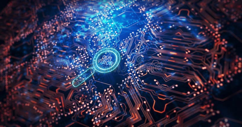 Image of Magnifying Glass with Our Vision Text Over Computer Circuit ...