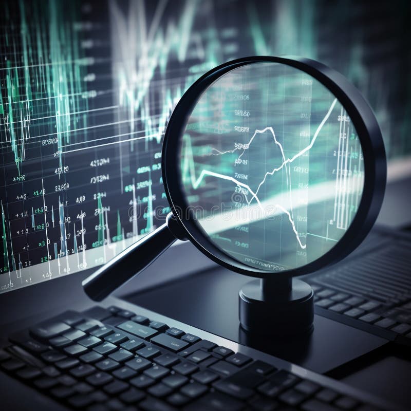 Image of a Magnifying Glass Zooming in on Financial Data Displayed on a ...
