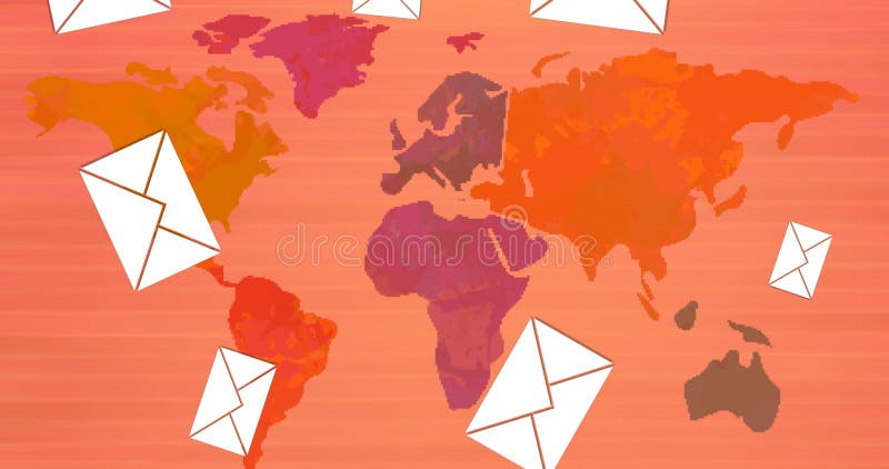 Image of Mail Envelope Icons Flying Over World Map Stock Illustration ...