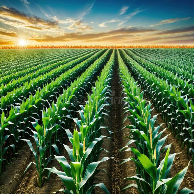 Image of Maize Field during with Rows of Tall Corn Stalks Swaying in ...