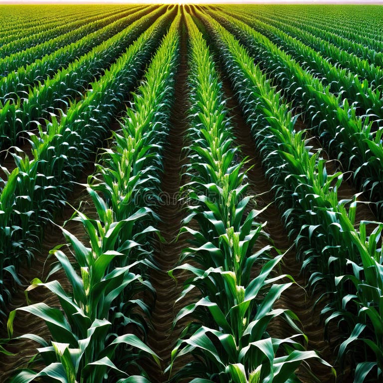 Image of Maize Field during with Rows of Tall Corn Stalks Swaying in ...