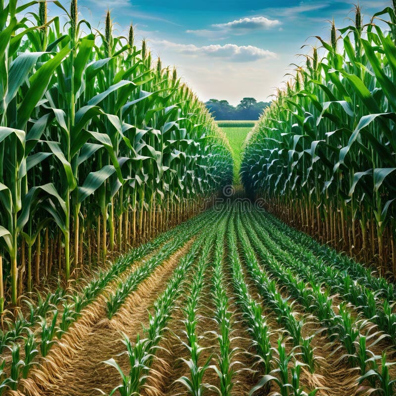 Image of Maize Field during with Rows of Tall Corn Stalks Swaying in ...