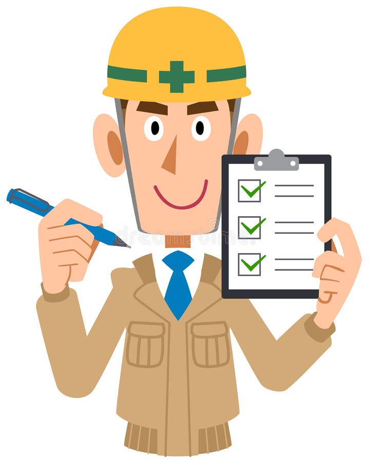 Male Construction Worker Holding Checklist in Hand Stock Vector ...
