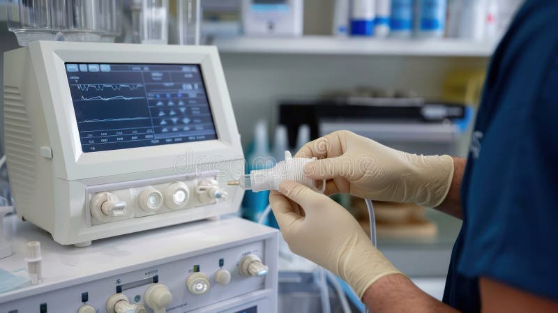 Male Doctor Using Shock Wave Therapy Device with Rubber Gloves Stock ...