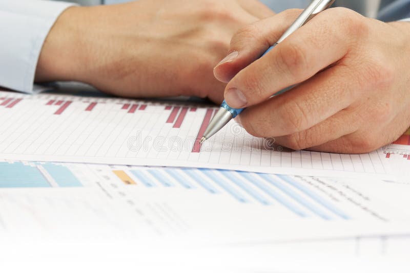 Image of Male Hand Pointing at Business Document during Discussion at ...
