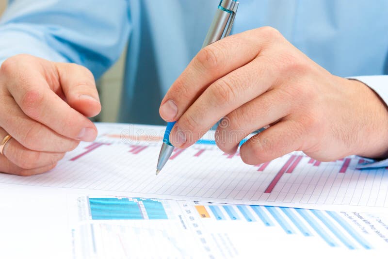 Image of Male Hand Pointing at Business Document during Discussion at ...