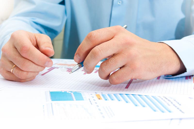 Image of Male Hand Pointing at Business Document during Discussion at ...