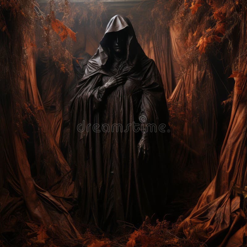 An Image of a Man in a Black Robe Standing in a Forest Stock ...