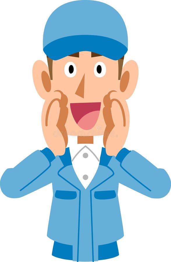 A Man in Blue Work Clothes Calling Out Loud Stock Vector - Illustration ...
