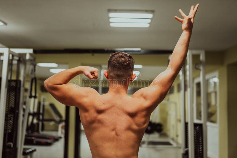 Image of a Man Bodybuilder from a Back at Gym. Stock Photo - Image of ...