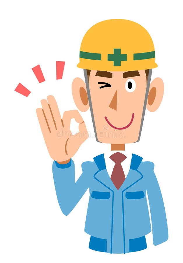 A Man on the Construction Site in Blue Work Wear Shows an OK Hand Sign ...