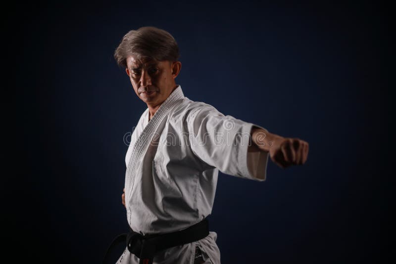 Man doing karate stock photo. Image of belt, navy, lessons - 242457684