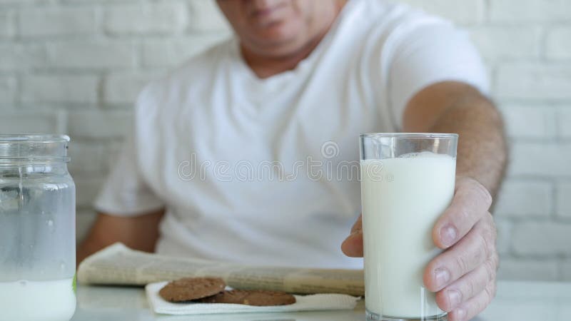 Image with a Man Drinking Fresh Milk at Breakfast in a Morning Stock ...
