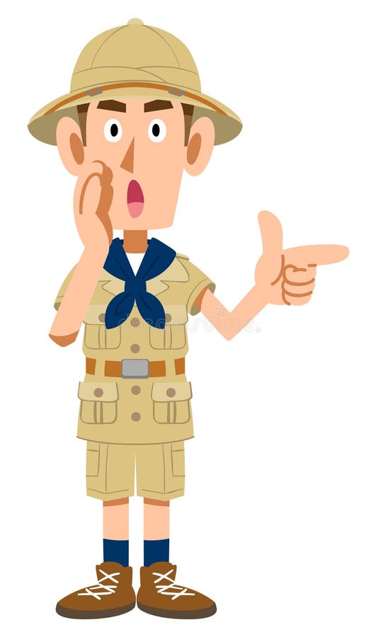 Man in Explorer S Clothes Pointing and Whispering Stock Vector ...