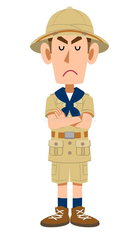 Man in Explorer S Clothes Thinking with Folded Arms Stock Vector ...