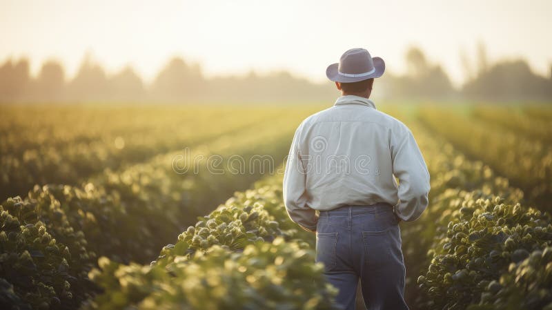 A Man Standing in a Field of Crops Stock Illustration - Illustration of ...